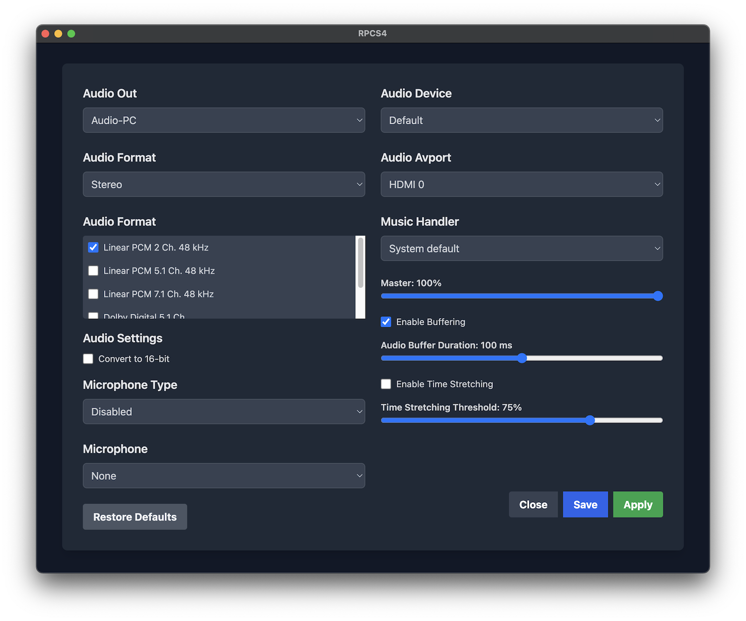 Audio Configuration - RPCS4